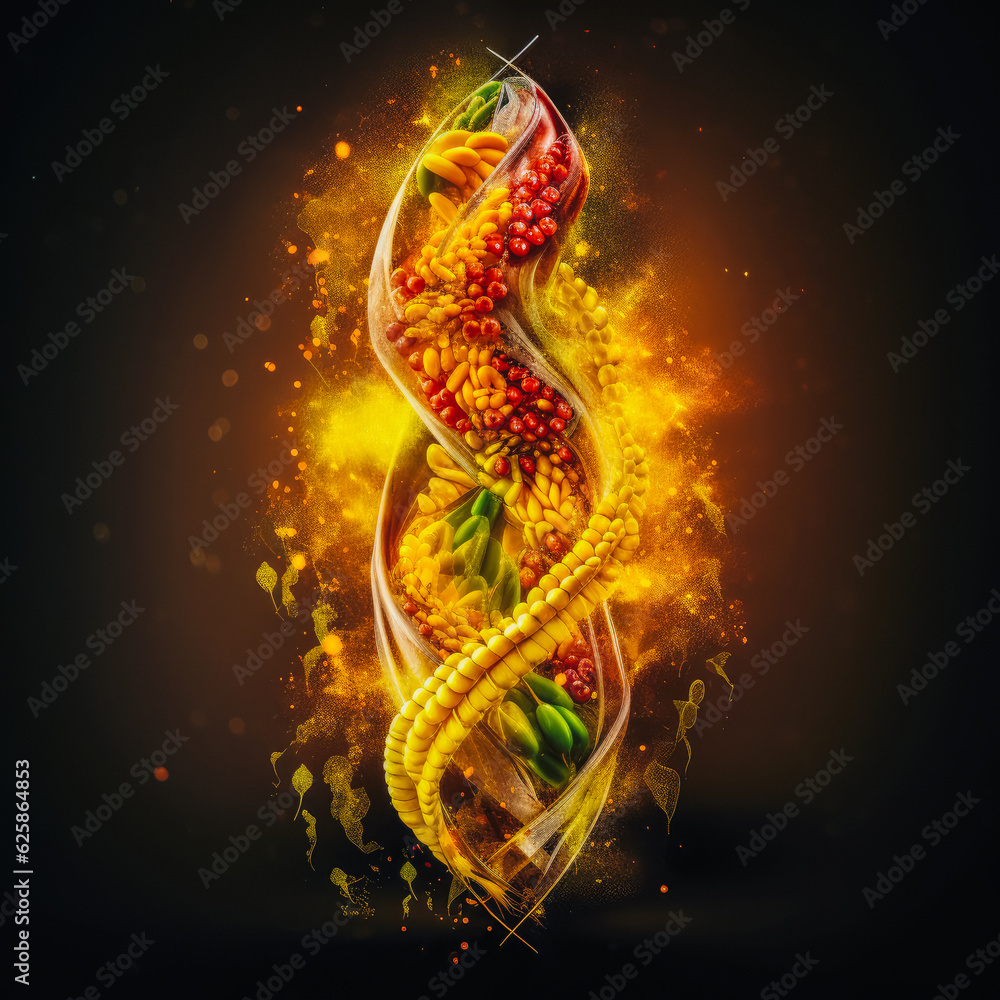 Gene-Modified Corn and Vegetables in Helix Harmony. Generated AI Stock ...