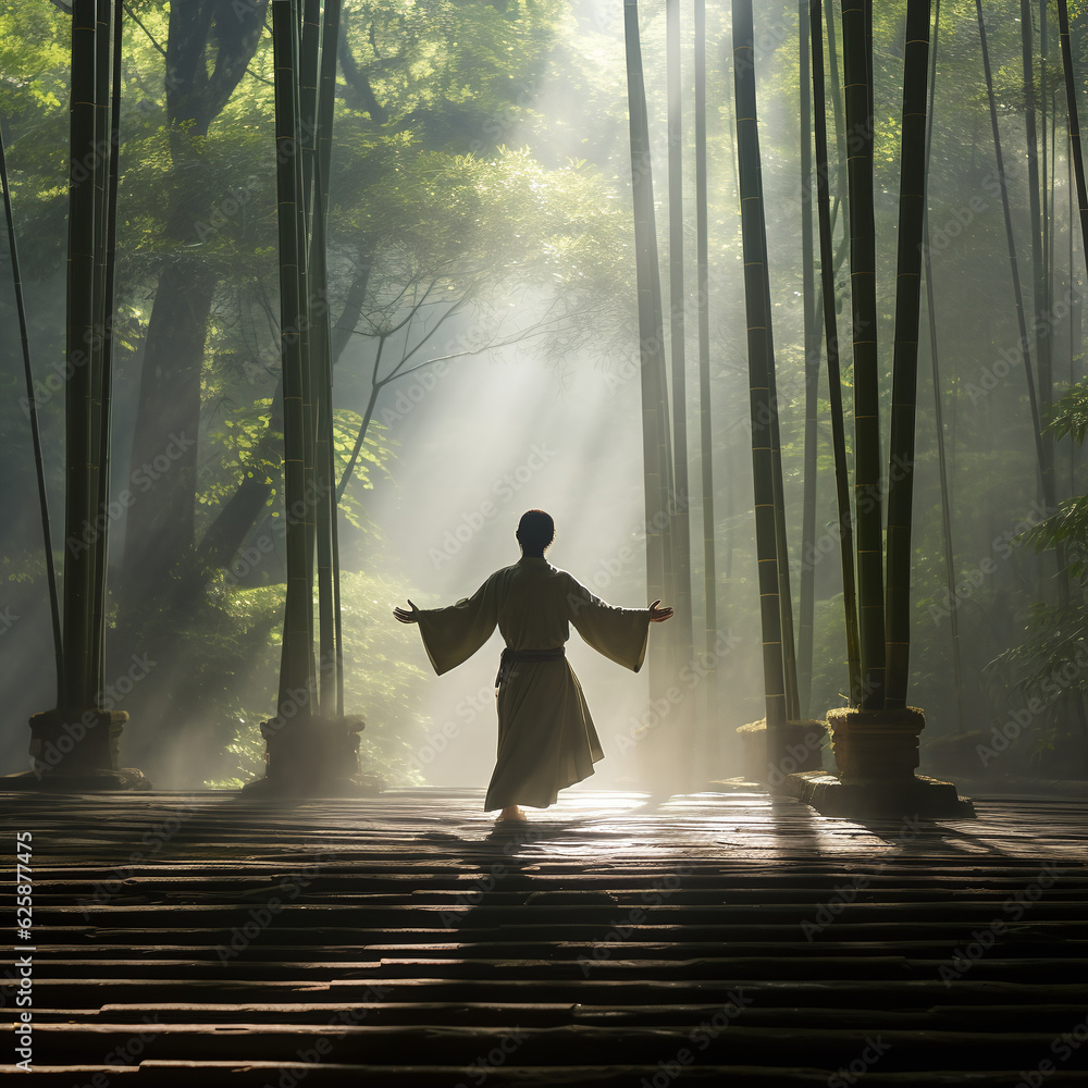 Serene Tai Chi Practice in Bamboo Forest: A Peaceful Meditation in ...