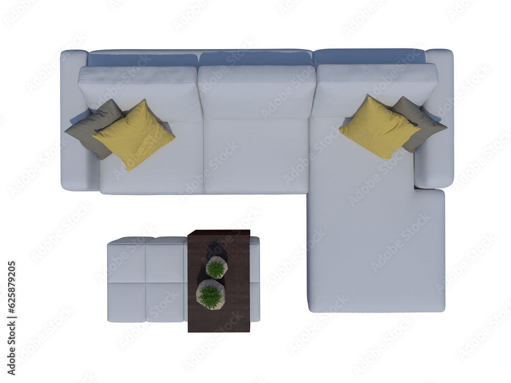 Modern sofa with table top view png alpha channel Stock Illustration ...