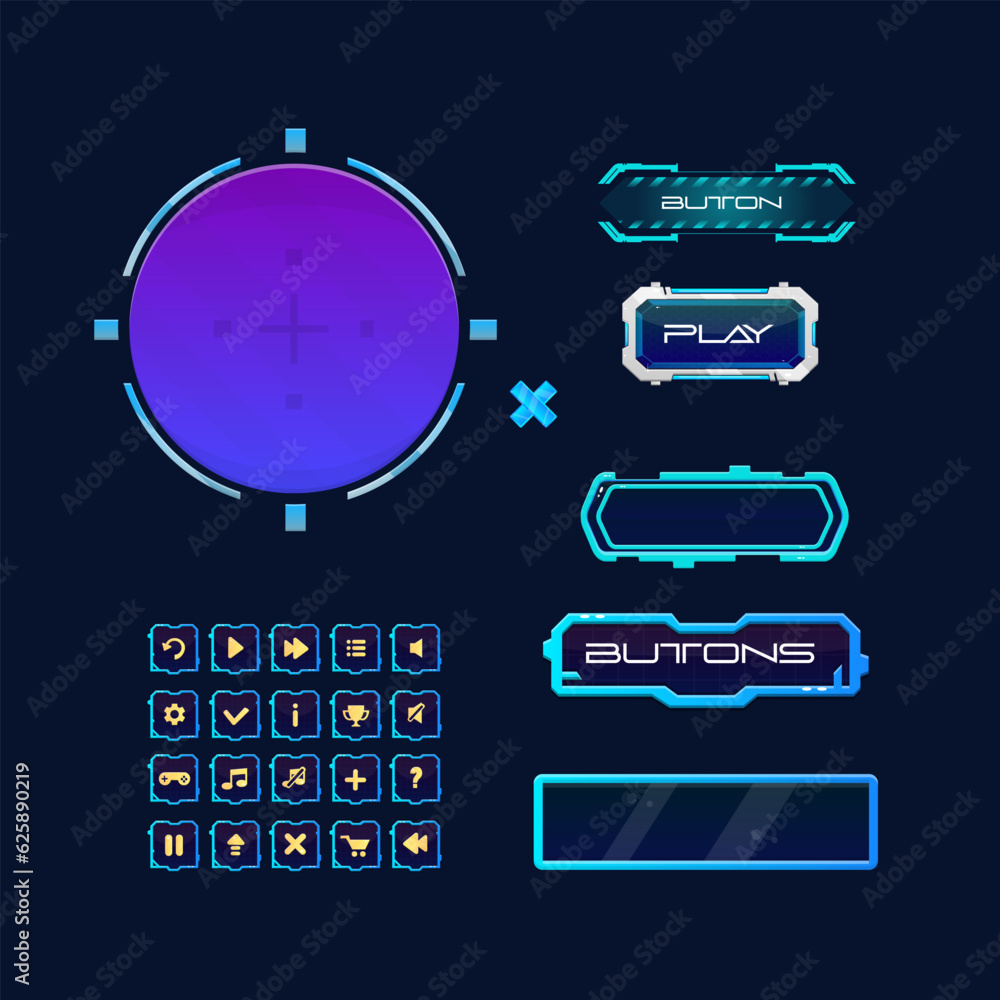 Set Different Buttons Hud Futuristic Sci Fi Text Frame Window Round ...