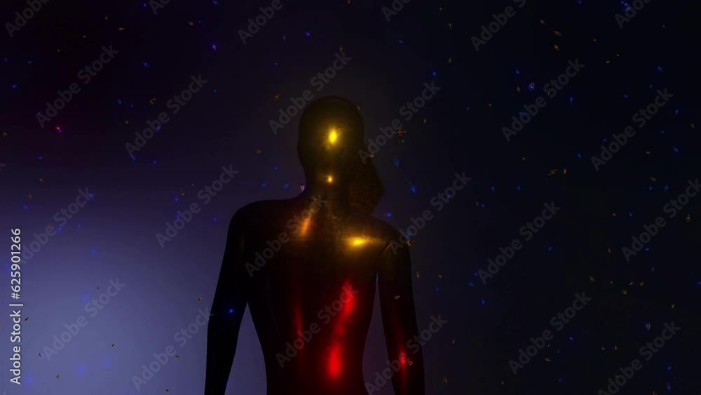 Artificial intelligence, VR metaverse concept background. Running men ...