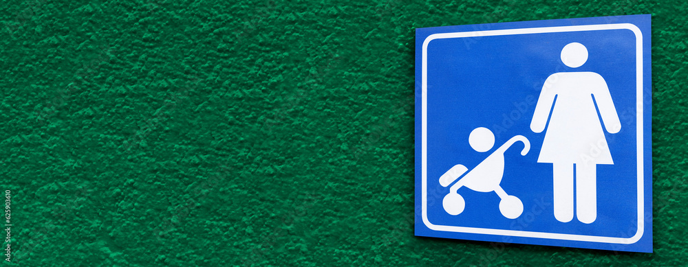 Banner with sign Accessibility for baby pram. Sign indicating descent ...