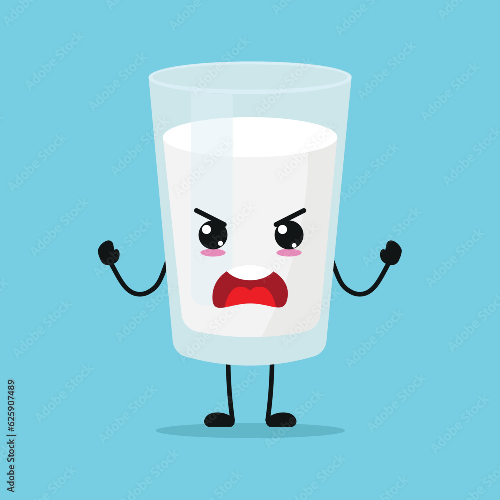 Vecteur Stock Cute angry milk glass character. Funny mad milk cartoon ...