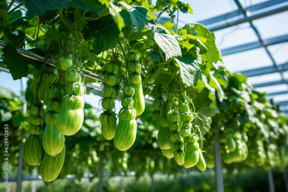 well-structured trellis system supporting growing cucumber plants ...