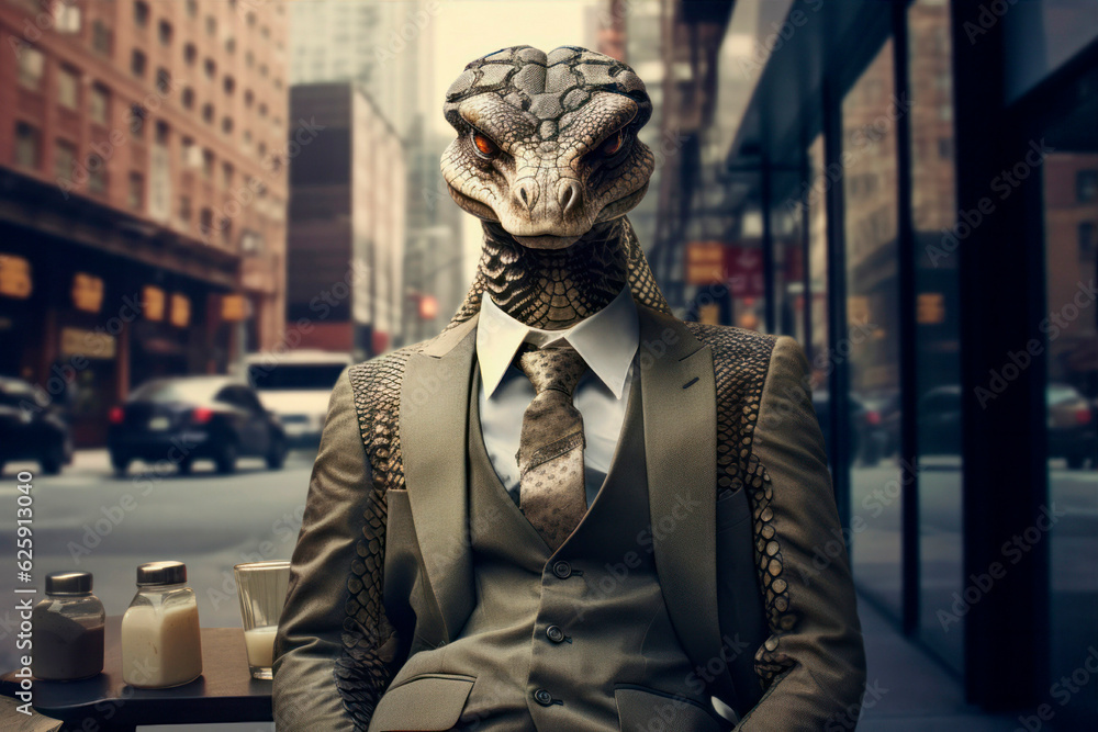 angry businessman snake, Portrait of a snake in a stylish business suit ...