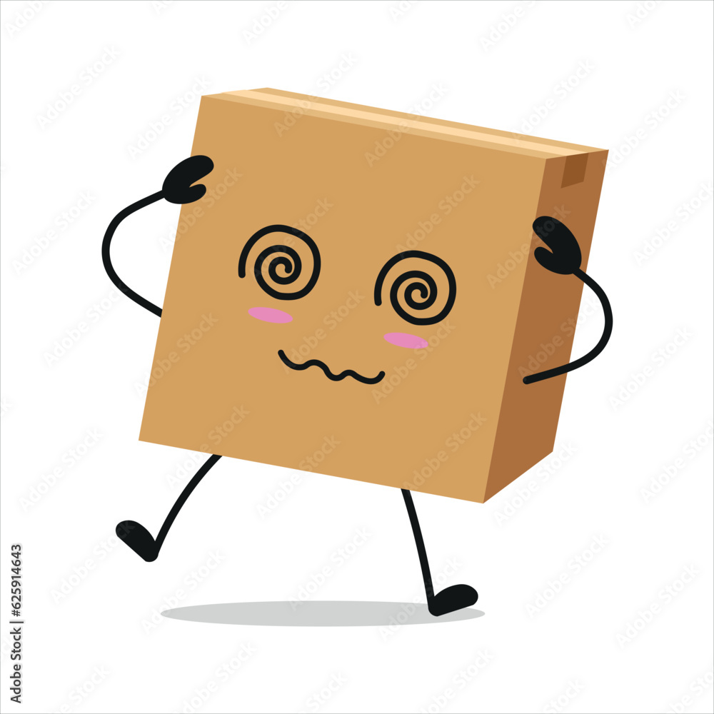 Cute dizzy carton box character. Funny drunk package cartoon emoticon ...