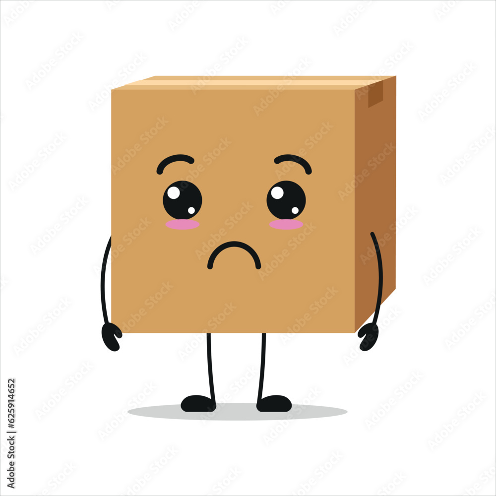Cute sad carton box character. Funny unhappy package cartoon emoticon ...
