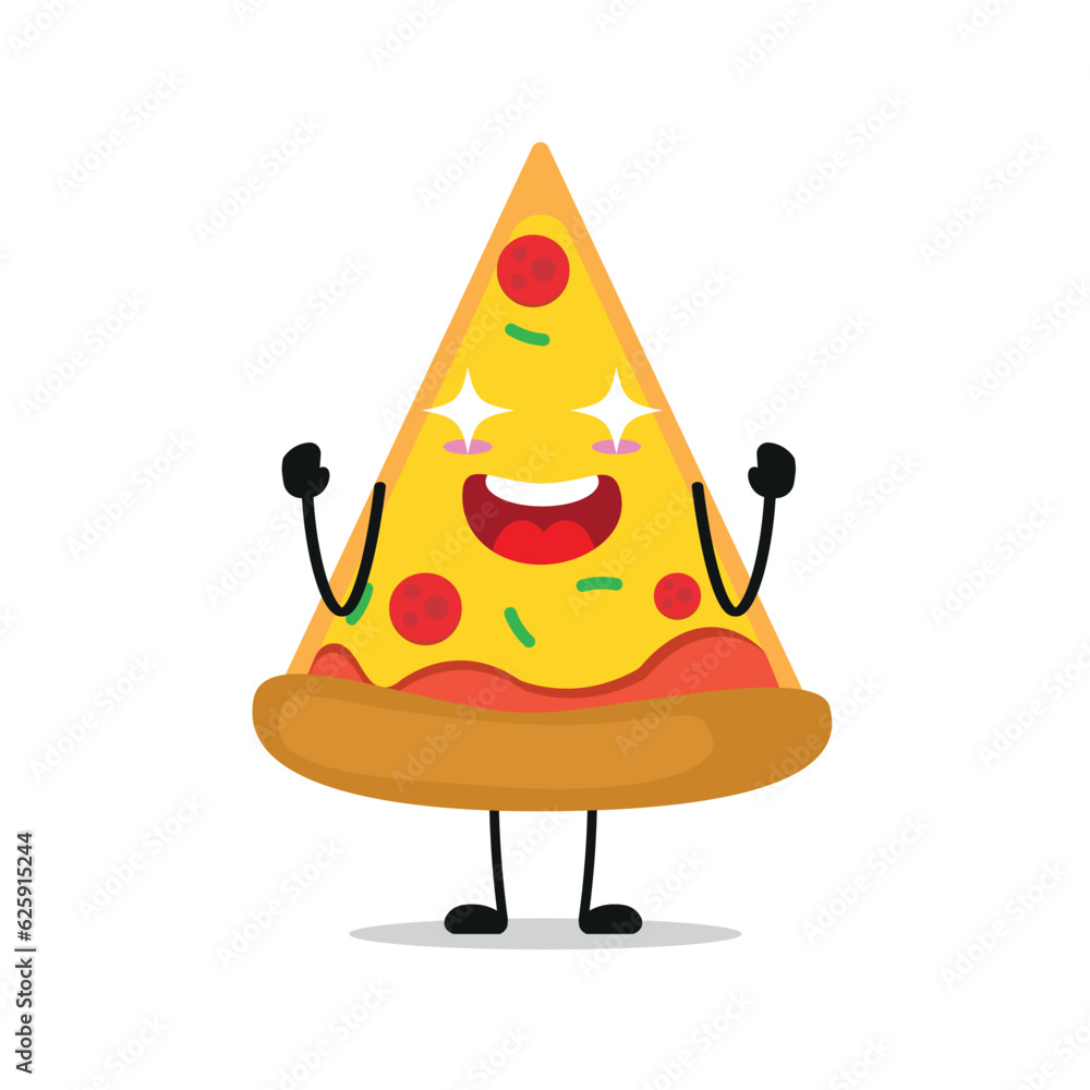 Cute excited pizza character. Funny electrifying pie cartoon emoticon ...