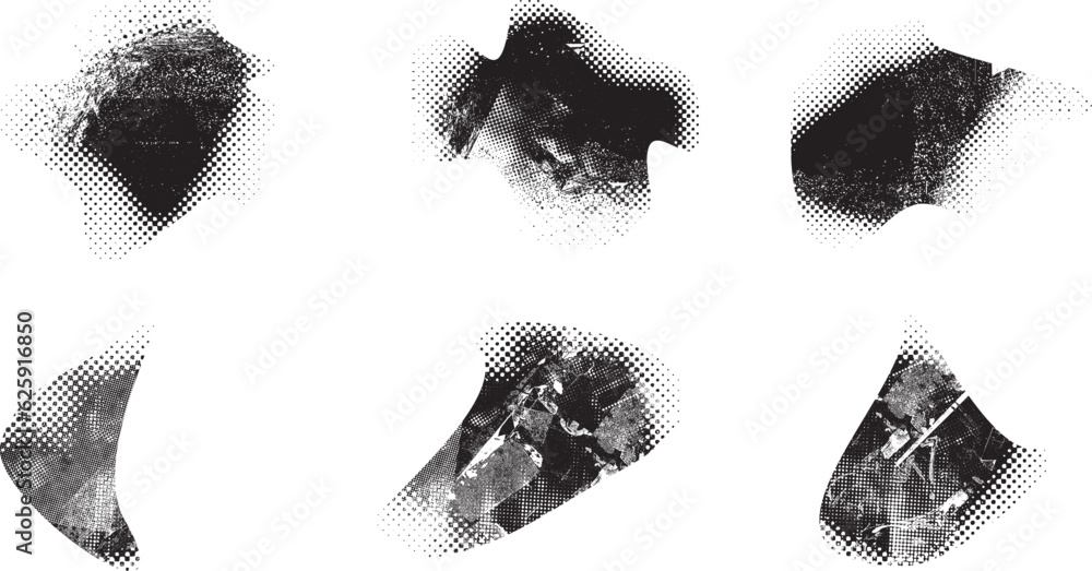 Glitch distorted grungy abstract forms . Blob shape organic. Template for presentation, banner ...