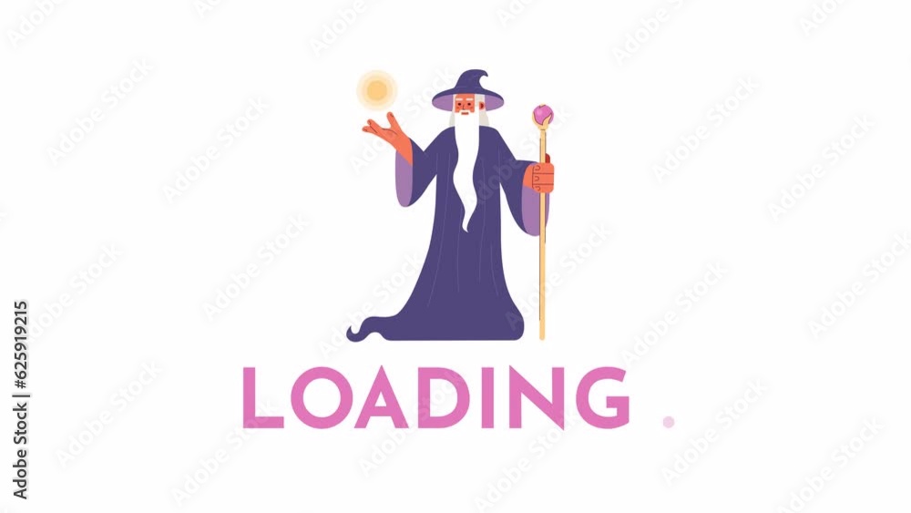Wizard magic 2D loading animation. Magician. Old wizard with beard ...