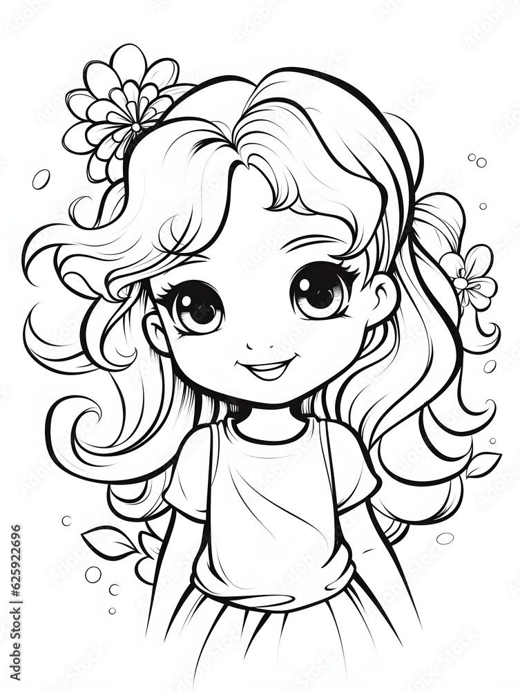 Young anime girl coloring page generative ai Stock Illustration | Adobe ...