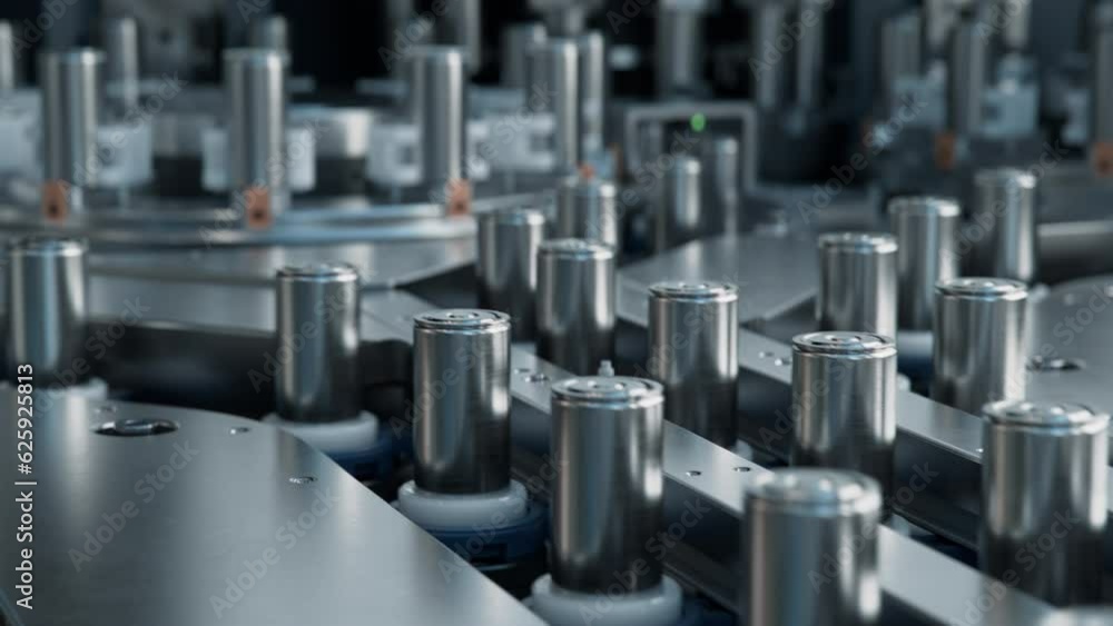 Close-up of Battery Cells for Automotive Industry on Conveyor Belt ...