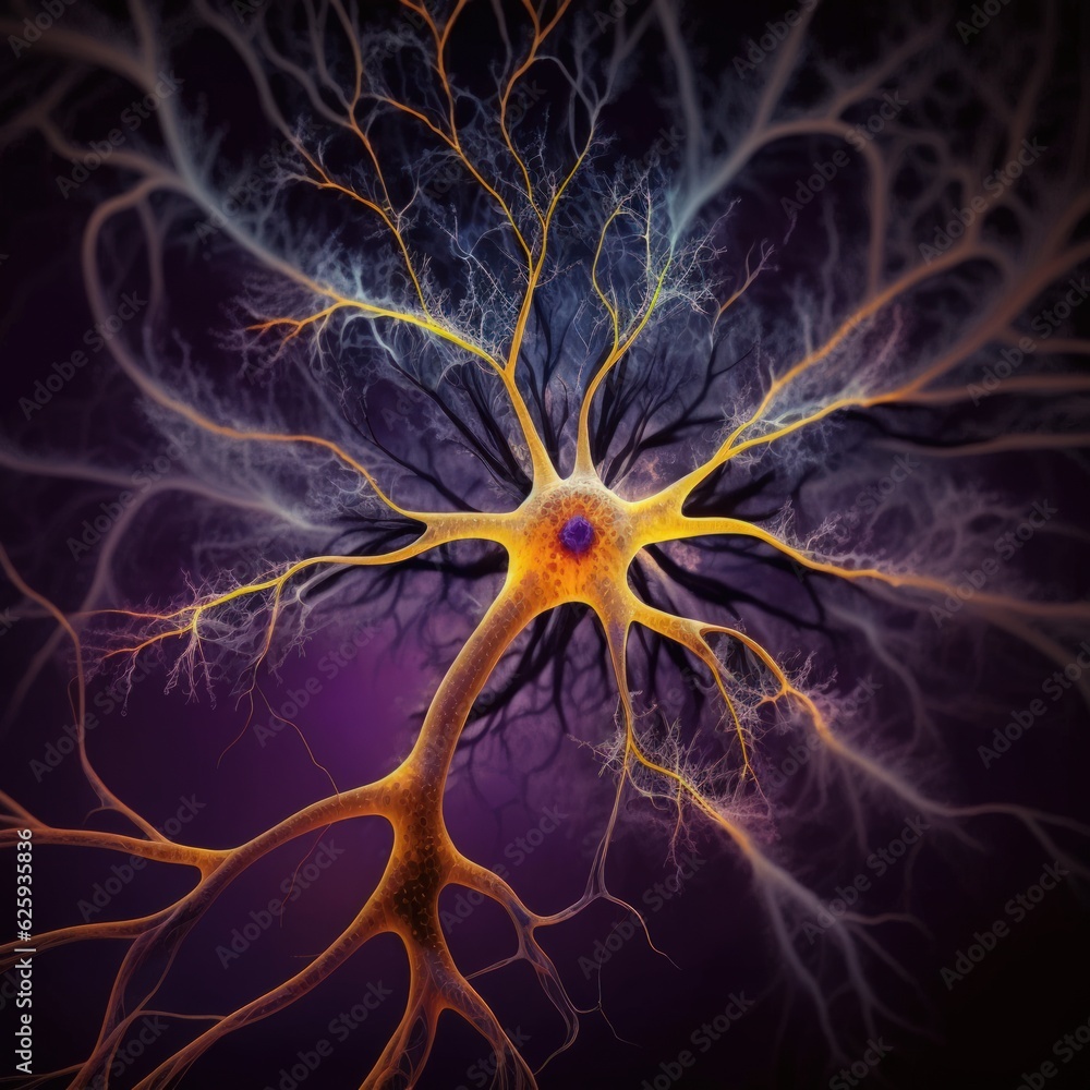 Abstract glowing galaxy neuron cells background. Neuron cell network ...