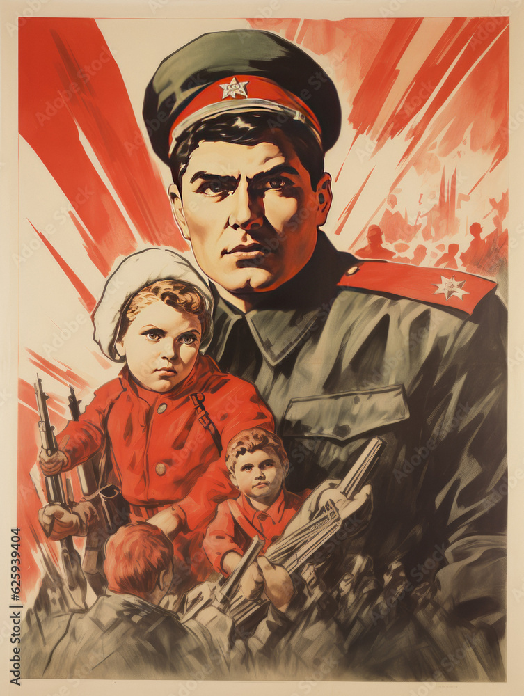 Soviet style propaganda red old retro poster design illustration Stock ...