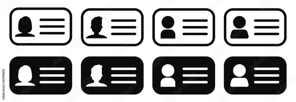 Identification card icon set. Diverse ID Card Avatar.ID card icon Stock ...