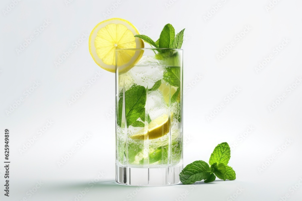Refreshing mojito cocktail with lime and mint in a tall glass. Mojito ...