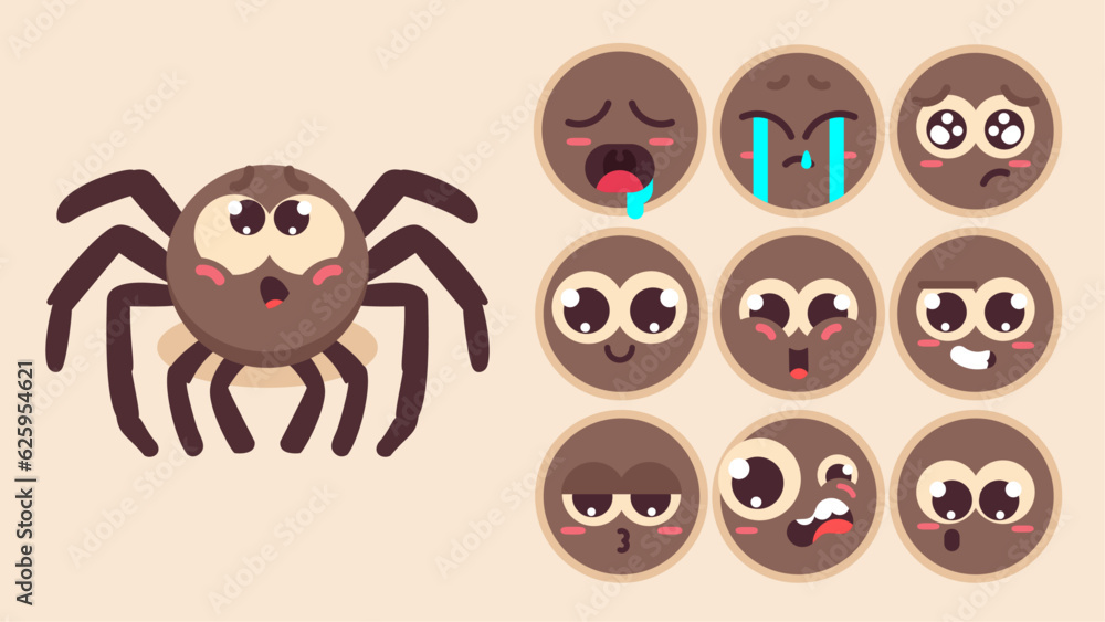 Cute spider, set of animal emotions, tiny spider with emoji collocation ...
