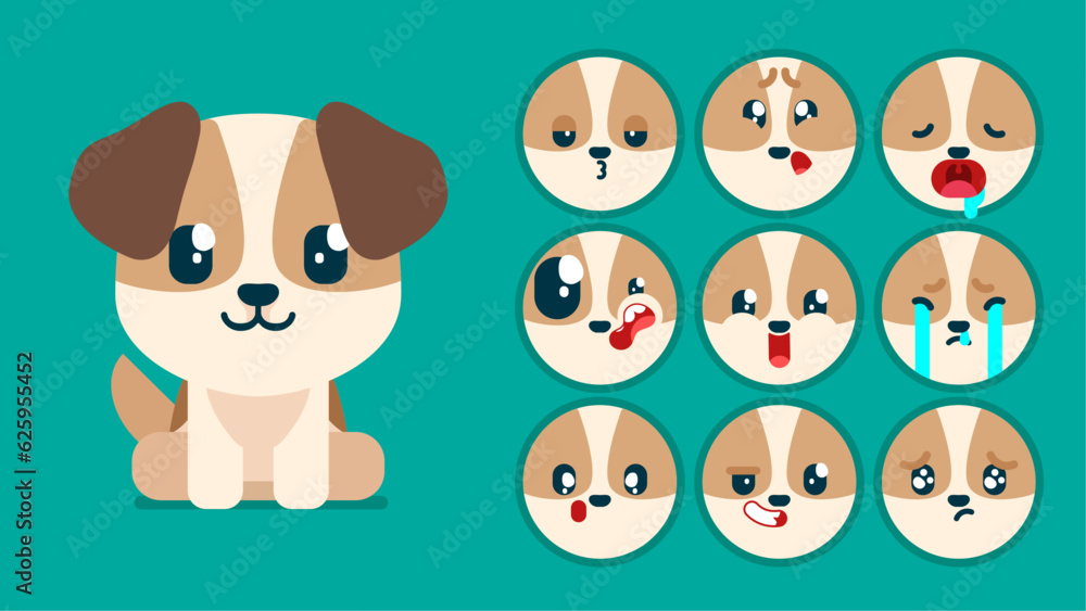 Cute dog, set of animal emotions, tiny dog with emoji collocation ...