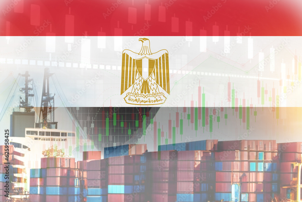 Egypt flag with containers in ship. trade graph concept illustrate ...