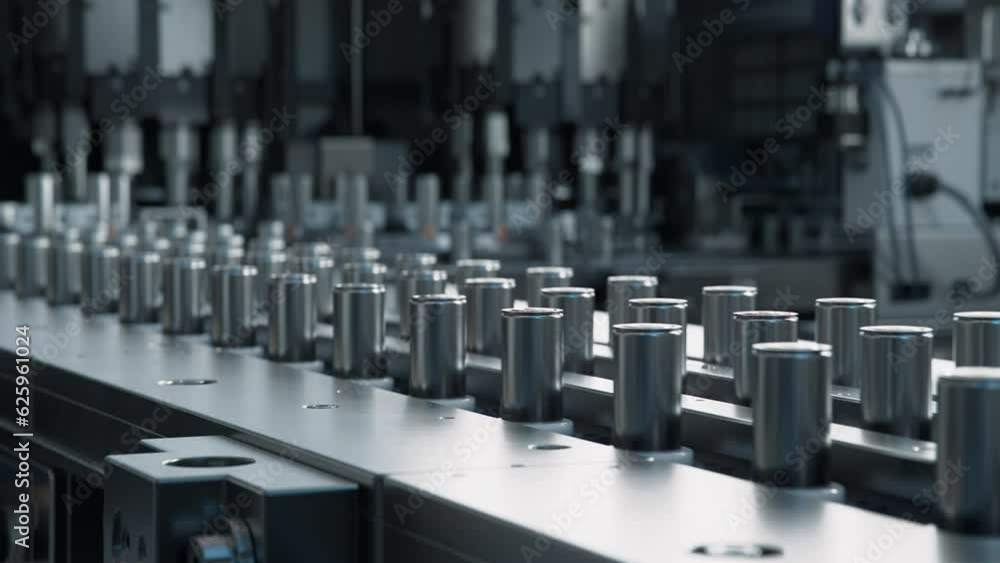 Battery Cells for Automotive Industry on Conveyor Belt. High Capacity ...