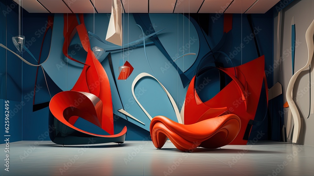 Sleek and modern contemporary art sculptures gallery room illustration ...
