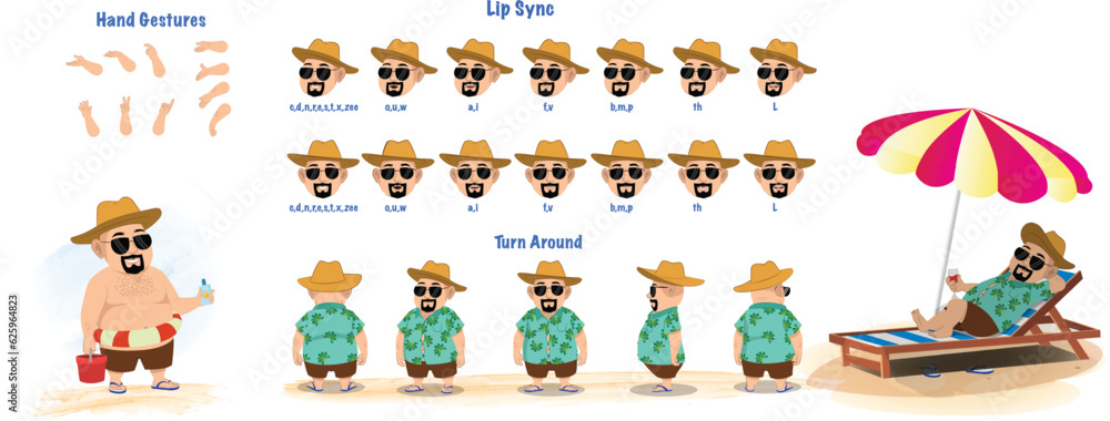 Set of police, cop design. Character Model sheet. Front, side, back ...