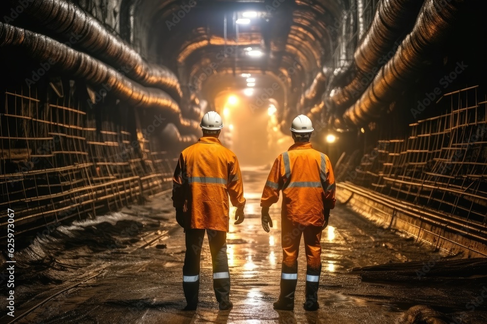 Architect and Engineer wearing safety underground construction ...