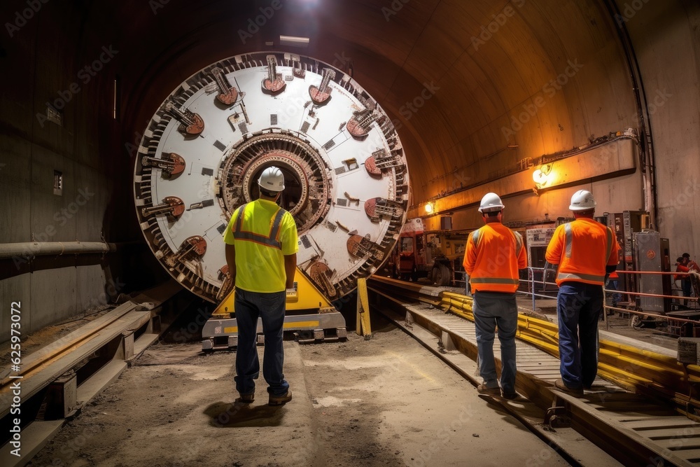 Architect and Engineer wearing safety underground construction ...