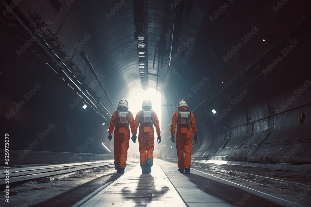 Architect and Engineer wearing safety underground construction ...