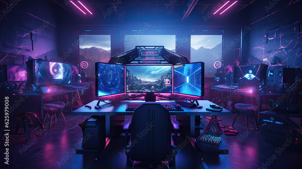 Professional Gamers Room With Ultra Powerful Personal Computer. Paused ...