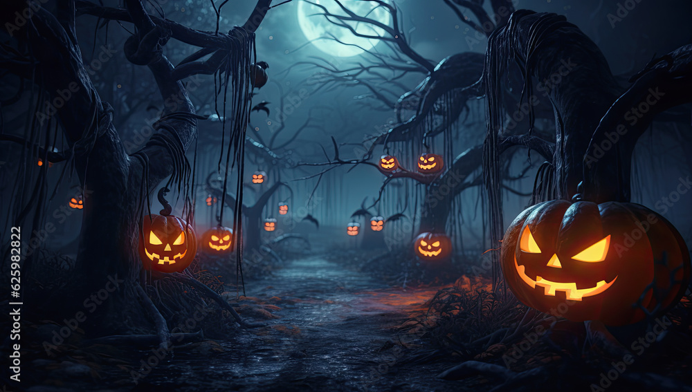 Fondo nocturno terrorifico de halloween con calabazas con caras ...