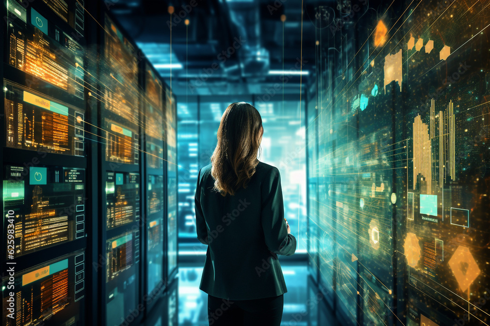 Data Center Female Programmer Using Laptop Computer Maintenance It Specialist In Cloud
