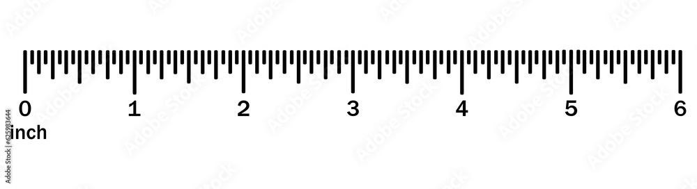 Digital ruler 6 inches. Horizontal measuring chart with markings. Mathematics of measuring ...