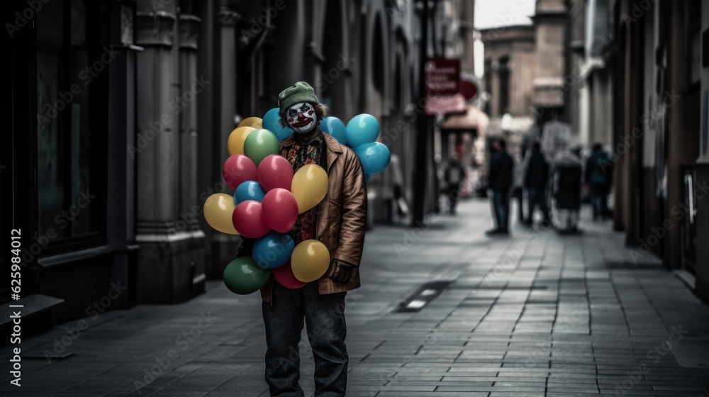 Depressed Clown. Sad Clown with Colorful Balloons. Sad Old Clown ...