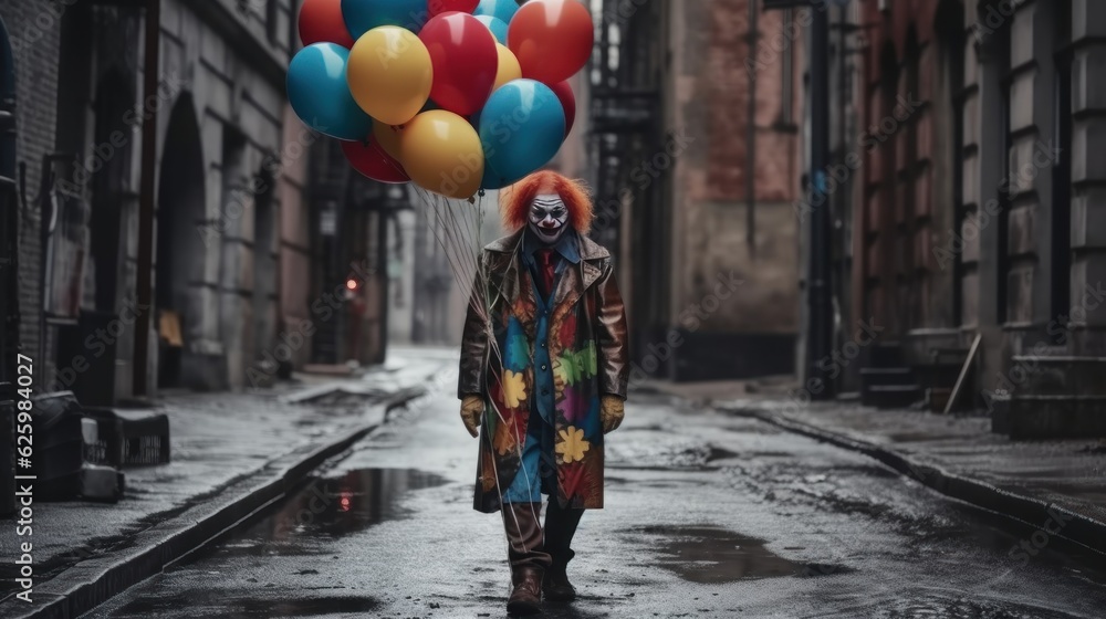 Depressed Clown. Sad Clown with Colorful Balloons. Sad Old Clown ...