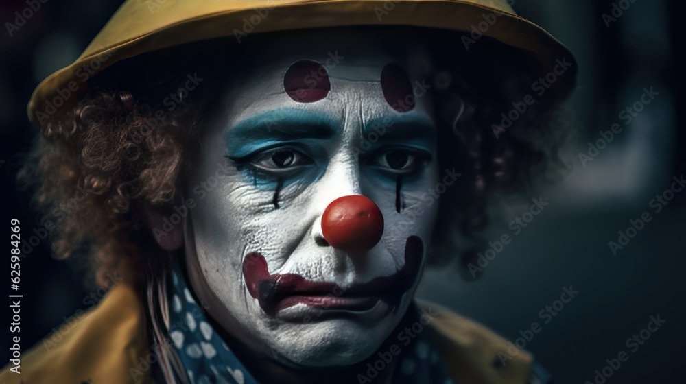 Depressed Clown. Sad Clown. Image with a copy space. Unhappy Clown ...