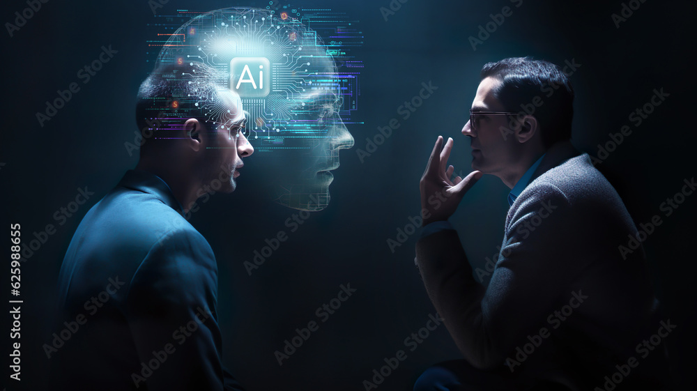 Machine learning connecting and ai artificial intelligence.Chat bot software network.big data ...