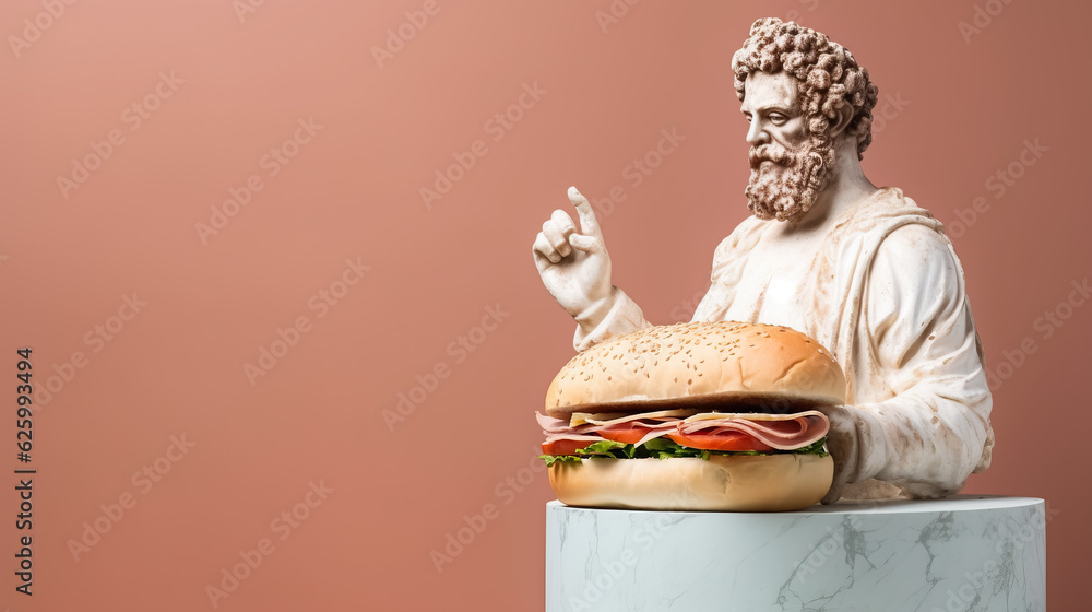 Art sculpture of ancient Italian from marble with sandwich isolated on ...