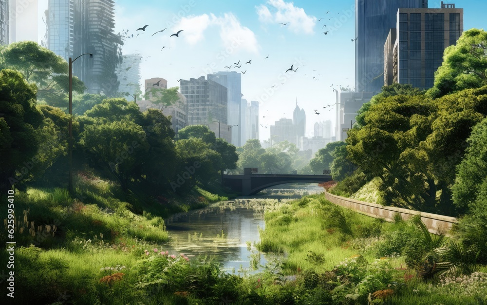 Rewilding the city, the big city transformed into a lush urban jungle ...
