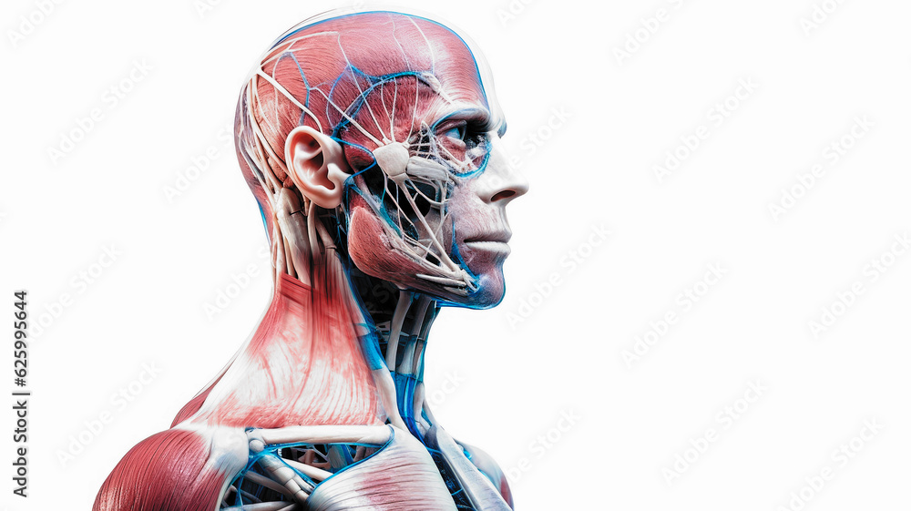 Structure of muscles and tendons upper body. Human muscle anatomy model ...