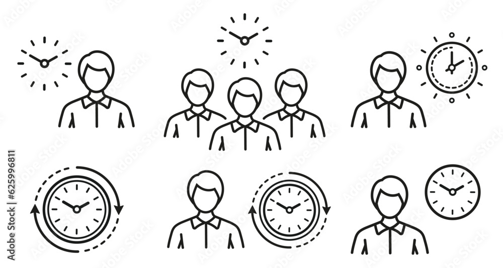 Waiting person and clock, business time management, office work hour ...