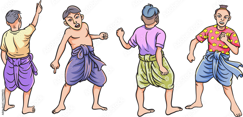 Thai cartoons, Thai folk characters, various gestures. pop art retro ...