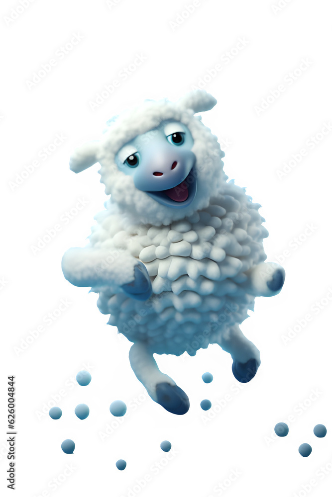 Realistic 3d illustration of cute sheep jumping happily isolated on ...