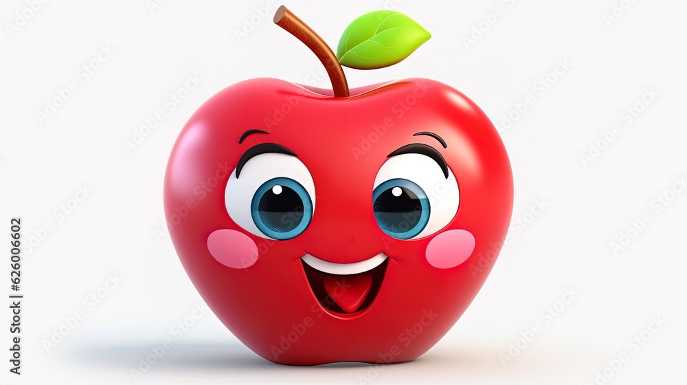 A cute apple emoji with a surprised expression, generated by AI Stock ...