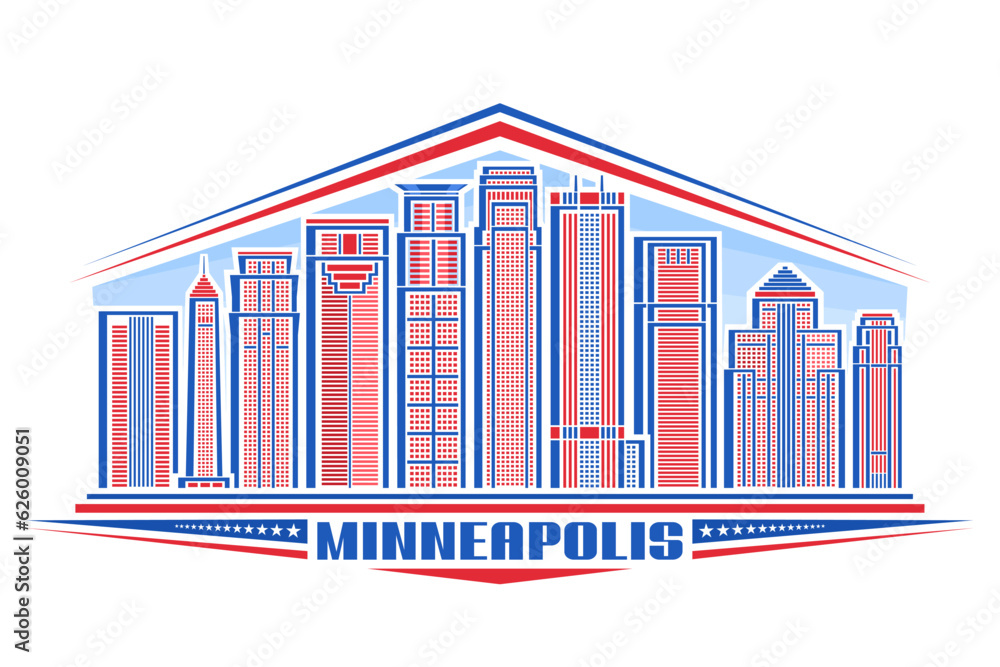 Vector illustration of Minneapolis, horizontal badge with linear design ...