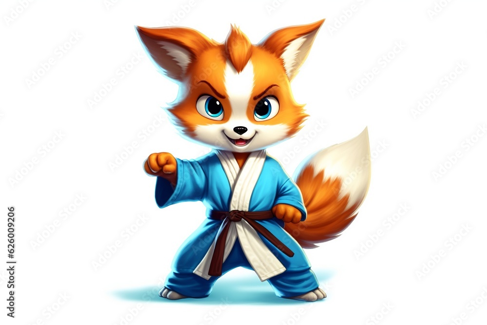 Mascot, cartoon and illustration of a fox karate. Generative ai Stock ...