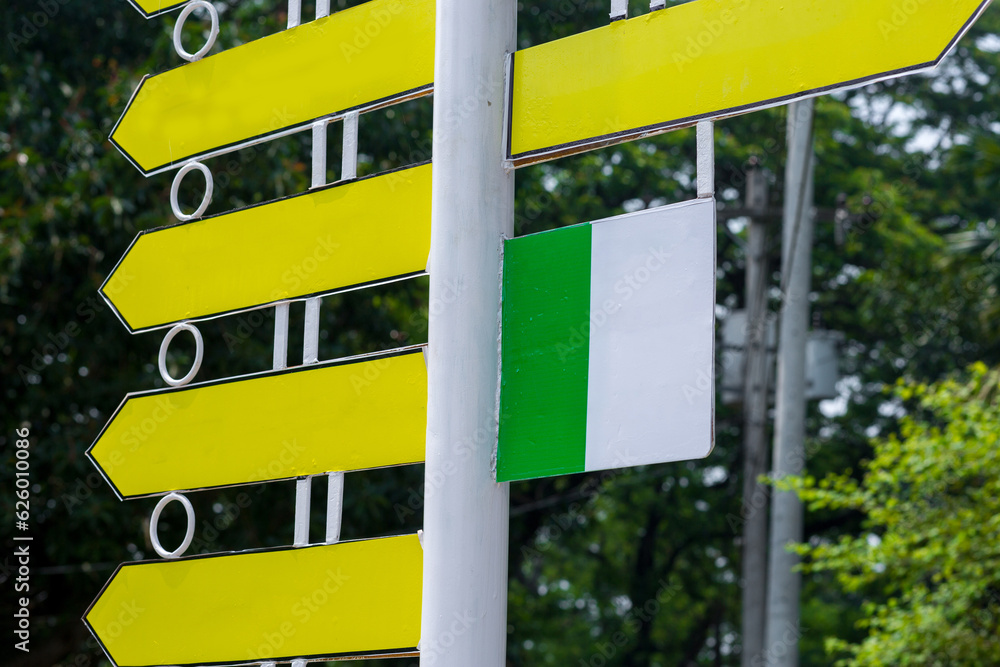 Roadside steel-making signposts are used to display instructions and ...