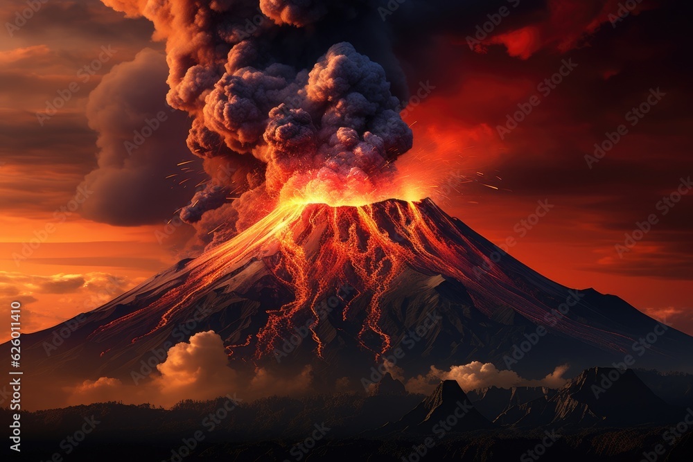 Volcano eruption scenery background. Generative AI Stock Illustration ...