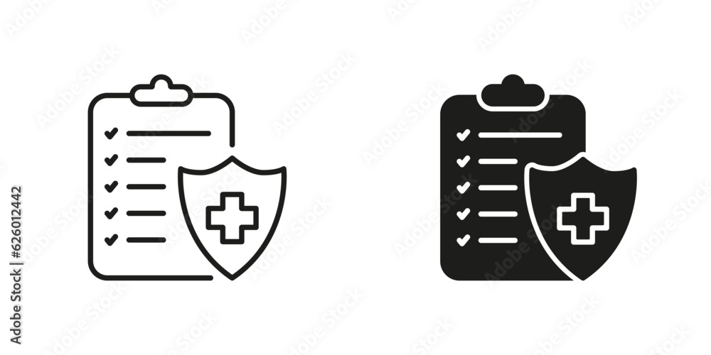 Medical Record Line and Silhouette Black Icon Set. Hospital Diagnostic ...
