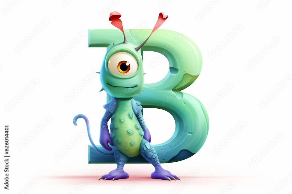 Colorful alien alphabet, uppercase letter B isolated on white ...